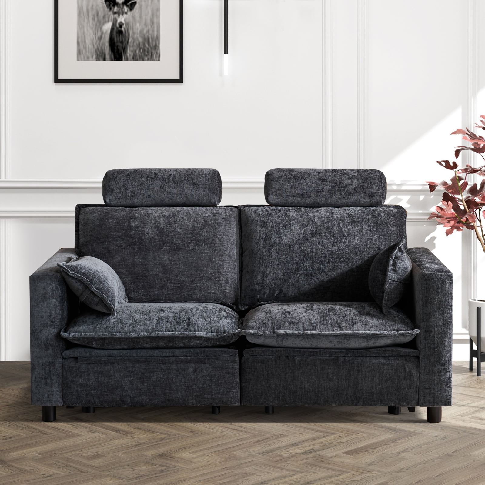 Power Reclining Sofa, Chenille Deep Seat Sofa Couch with Removable ...