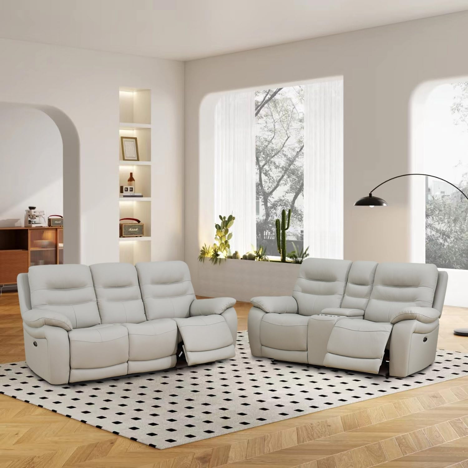 Power Reclining Sofa Set, Genuine Leather Recliner Sofa and Loveseat ...