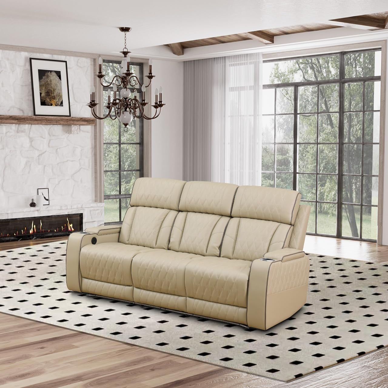 Power Reclining Sofa Set with LED Lights Living Room Furniture Set with ...