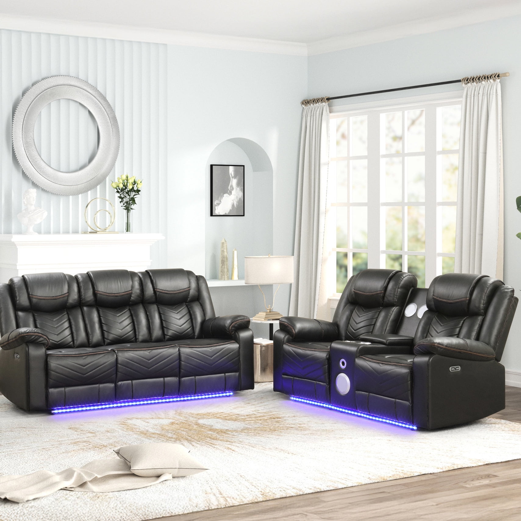 Power Reclining Sofa and Loveseat with Polyurethane Foam Filler ...