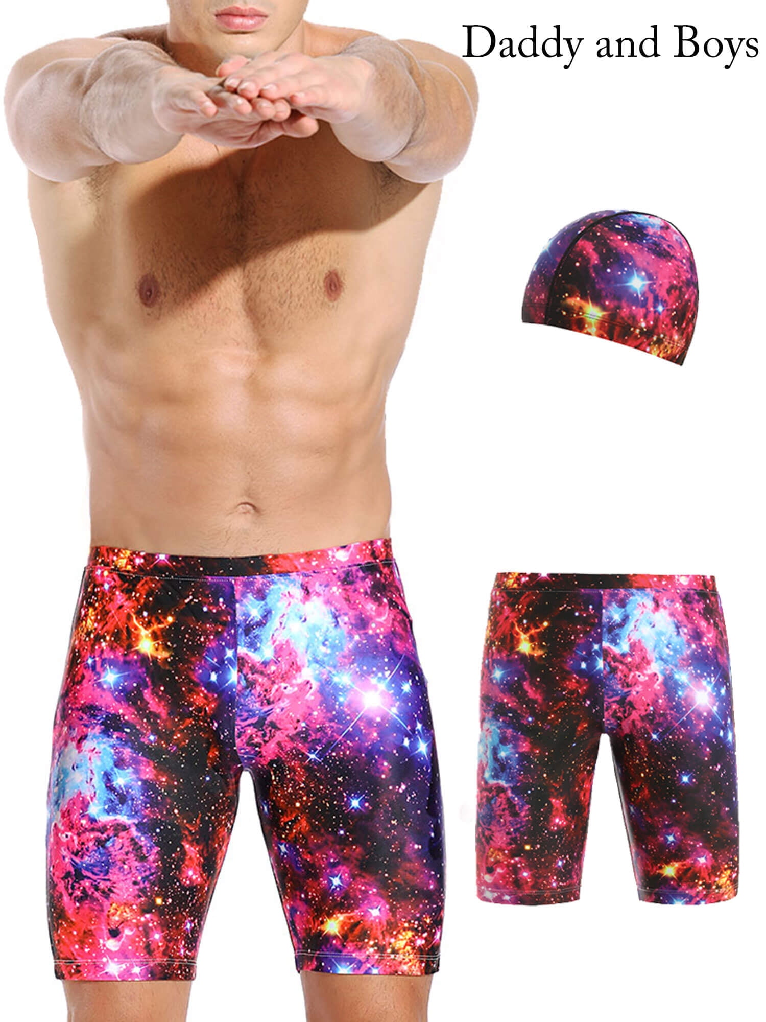 Power Rich Men's Jammer Swimsuit, Father Son Matching Swim Trunks with ...