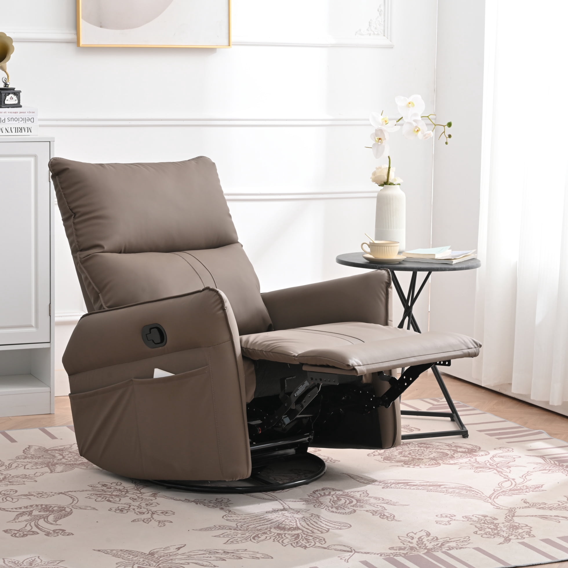 Power Rocking Chair for Adults, 360° PU Leather Recliner with Charging ...