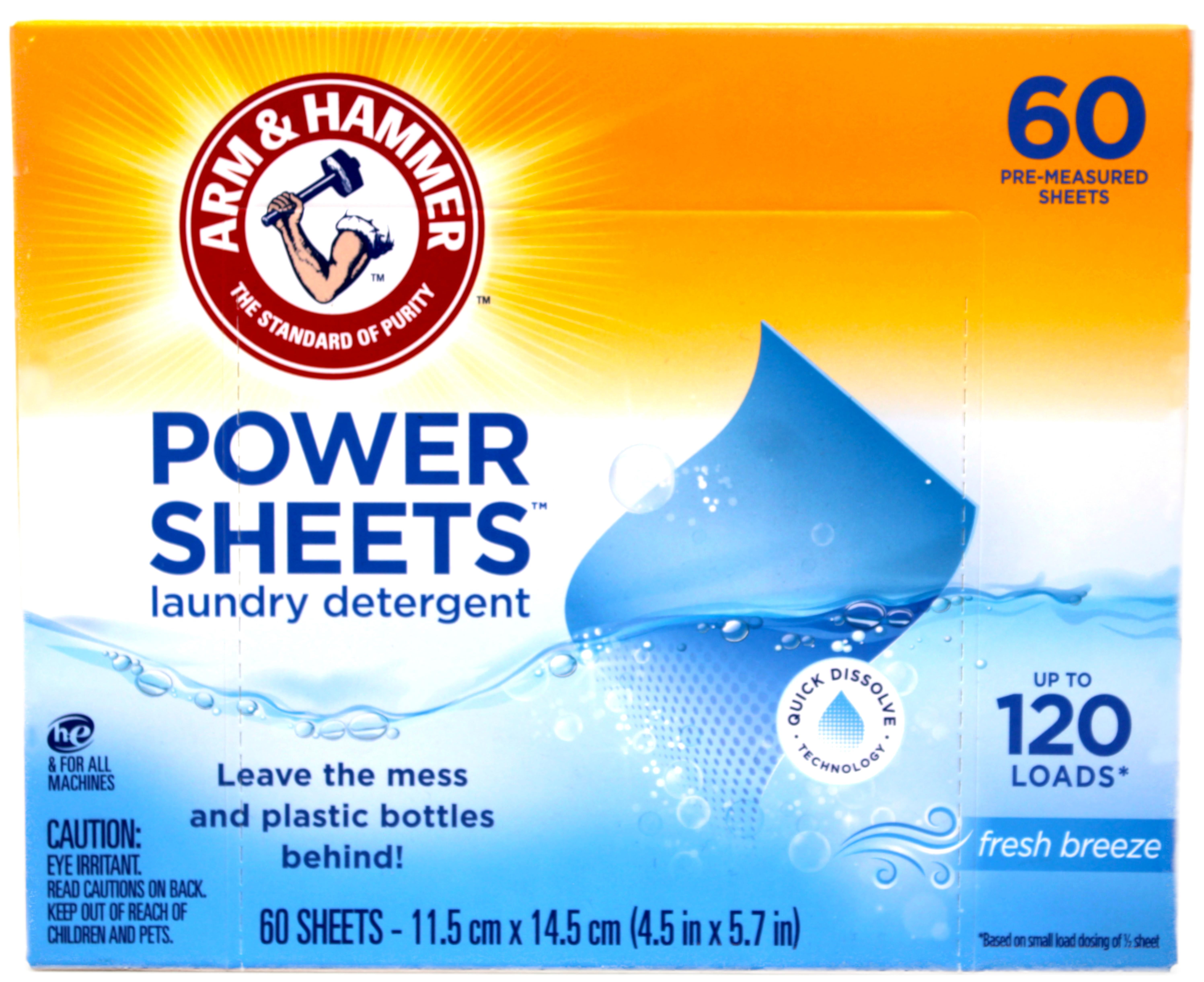 Power Sheets Laundry Detergent, Fresh Breeze Scent, Dissolves in Wash ...