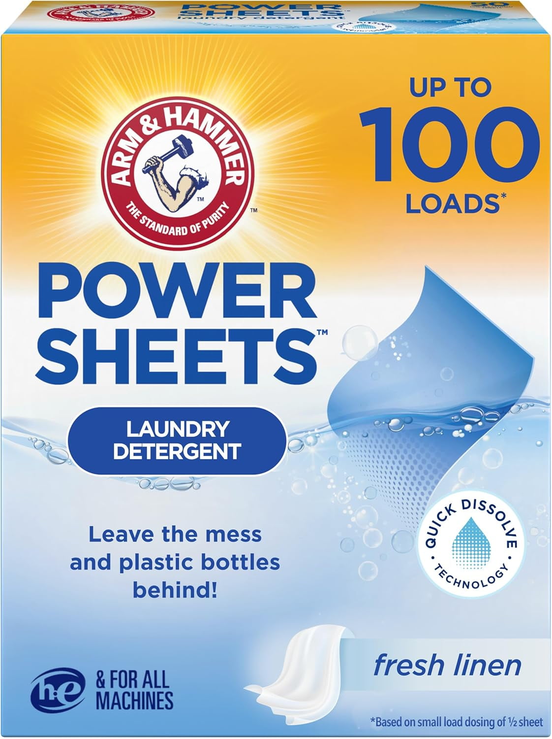 Power Sheets Laundry Detergent, Fresh Linen 50ct, up to 100 Sm Loads ...
