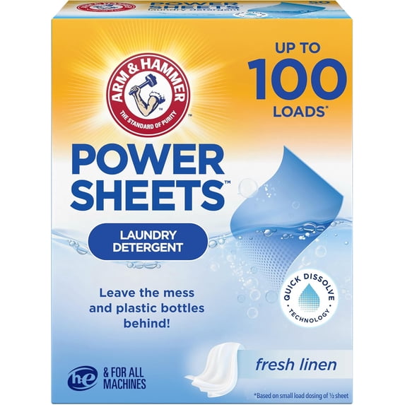 Power Sheets Laundry Detergent, Fresh Linen 50ct, up to 100 Sm Loads ...