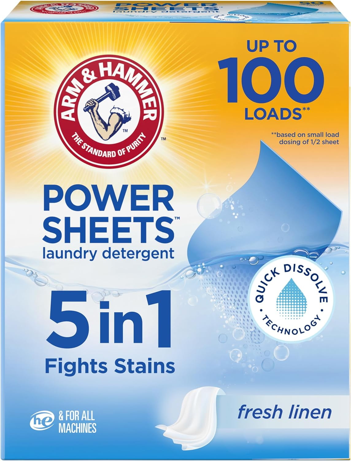 Power Sheets Laundry Detergent, Fresh Linen 50ct, up to 100 Sm Loads ...