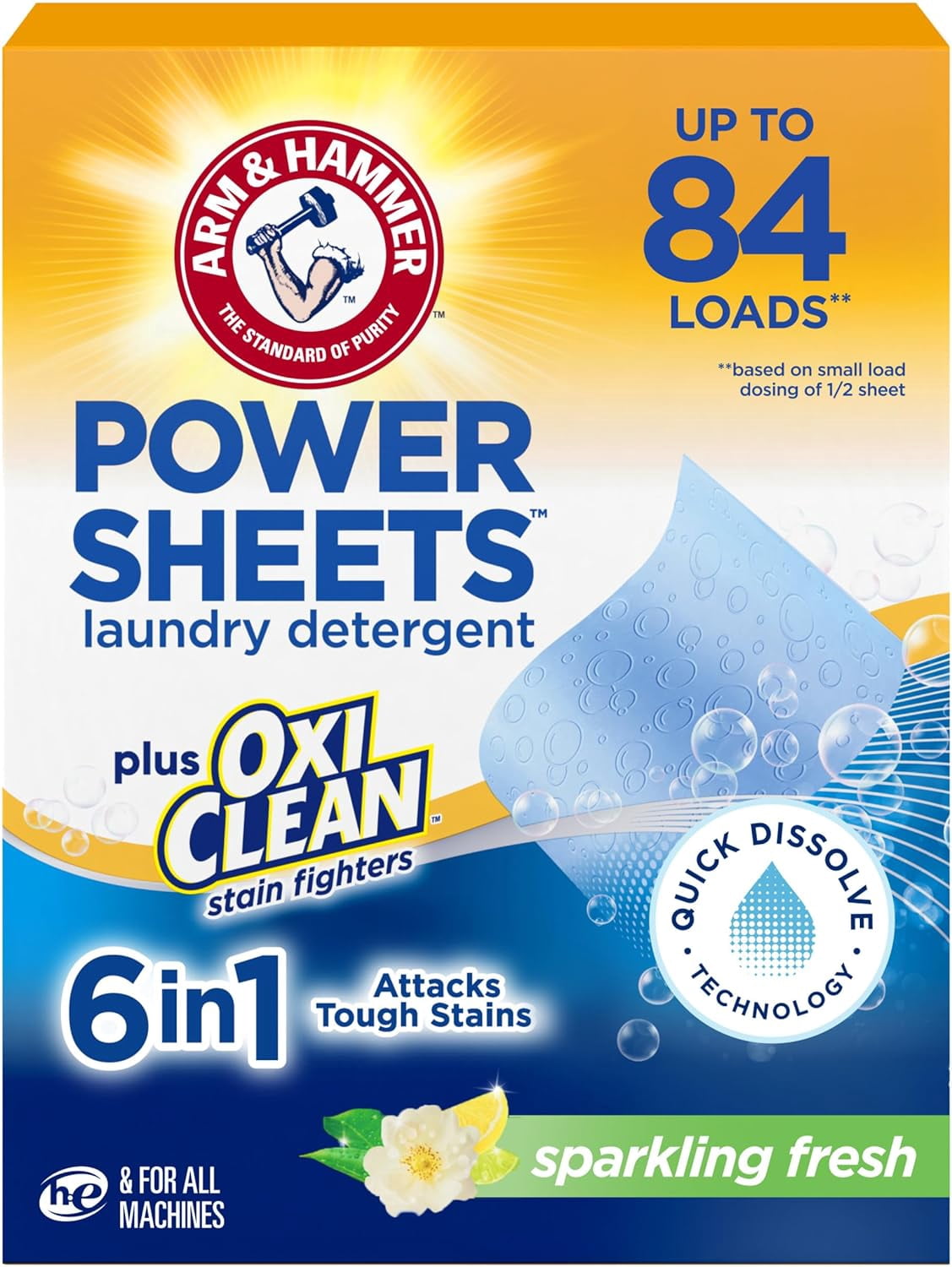 Power Sheets Laundry Detergent Plus OxiClean Stain Fighters, 6in1 ...