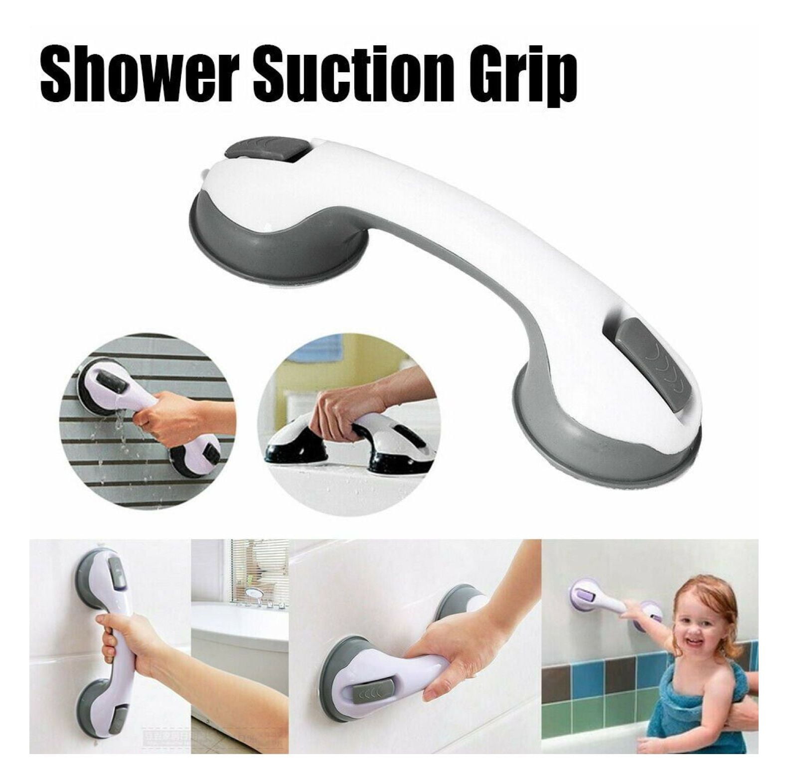 Power Shower Grip Handle Bathroom Suction Grab Bar Safety Rail Tub Bath ...