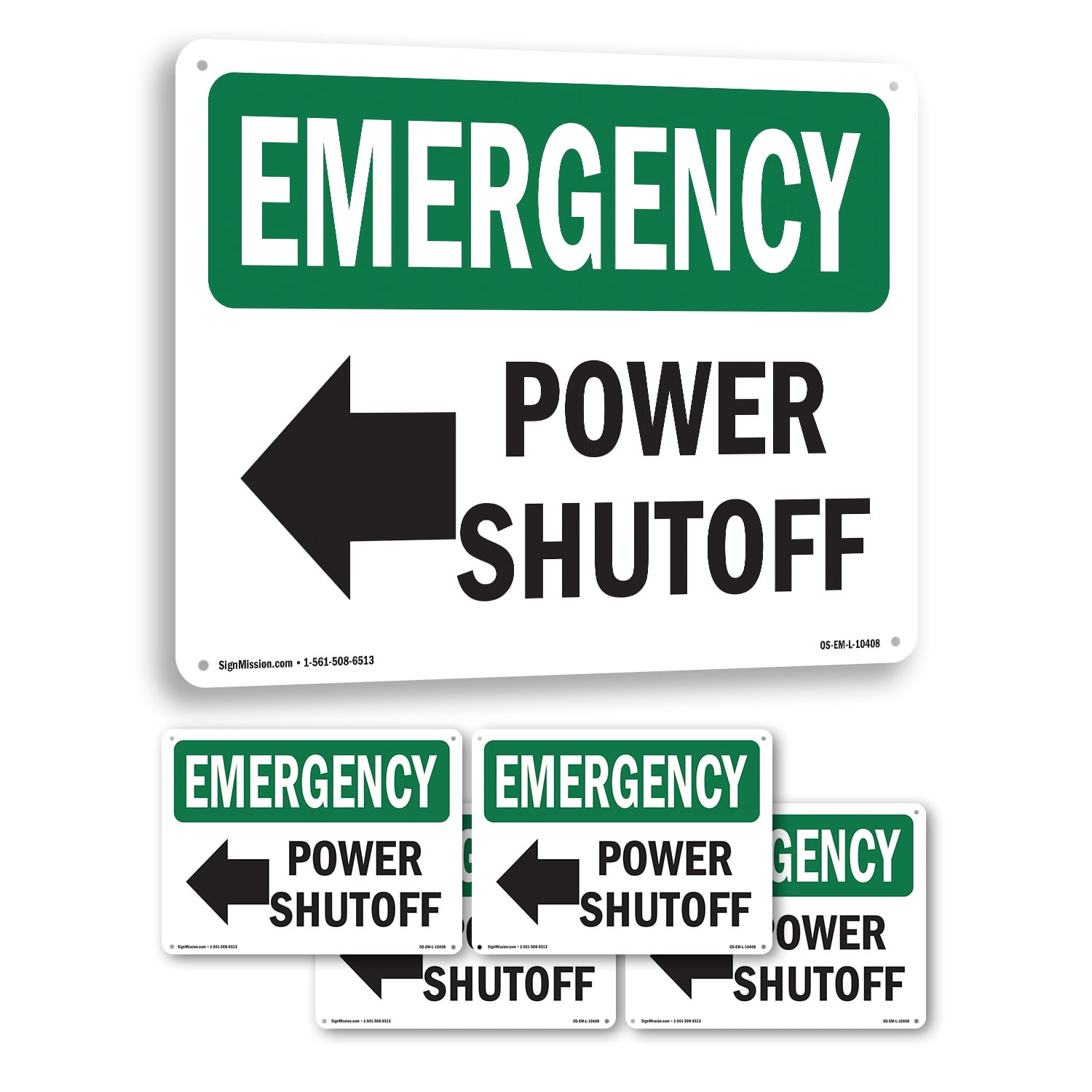 Power Shutoff [Left Arrow] With Symbol OSHA Emergency Aluminum Sign 24 ...