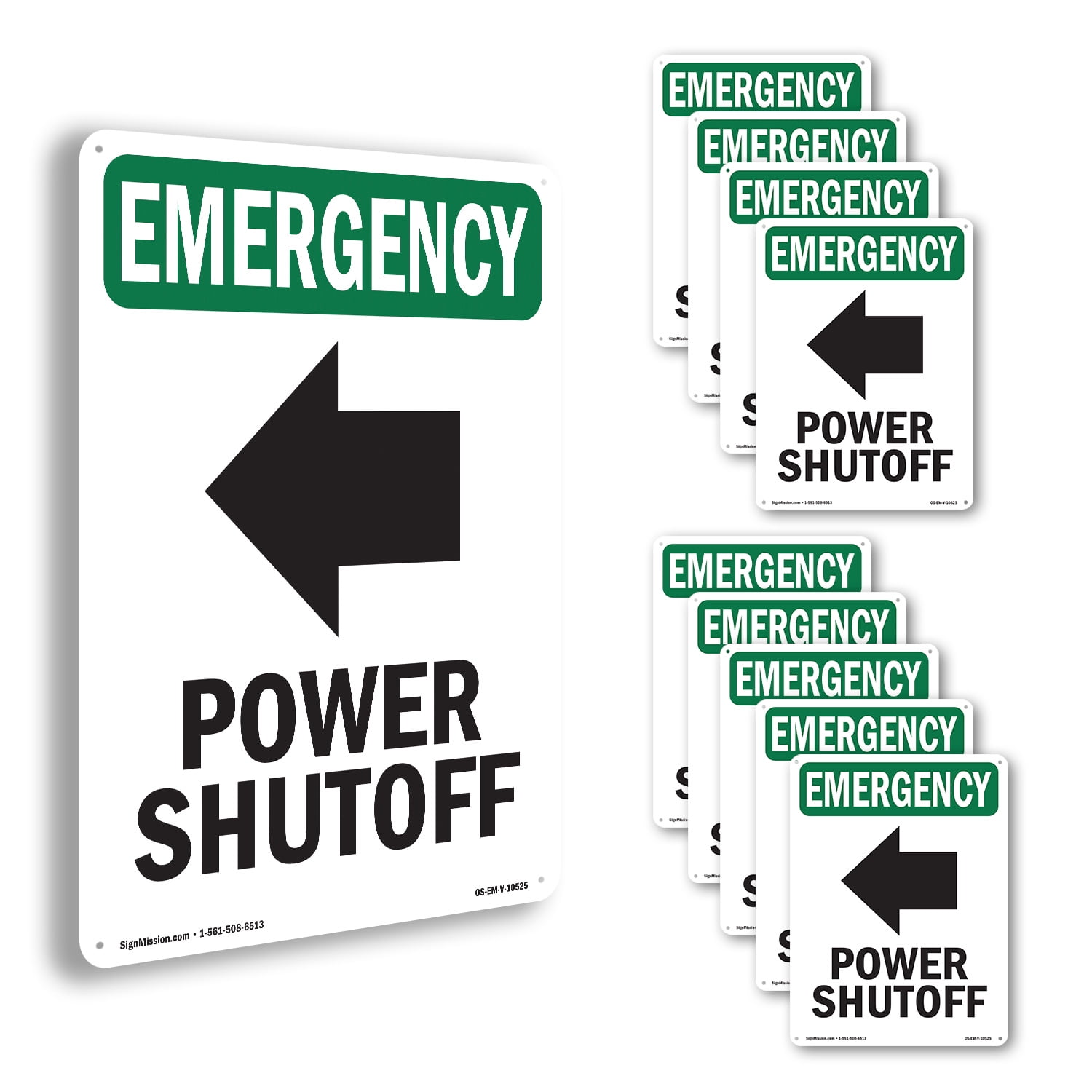 Power Shutoff [Left Arrow] With Symbol OSHA Emergency Rigid Plastic ...