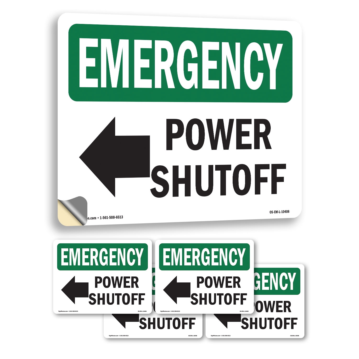 Power Shutoff [Left Arrow] With Symbol OSHA Emergency Vinyl Decal Label ...