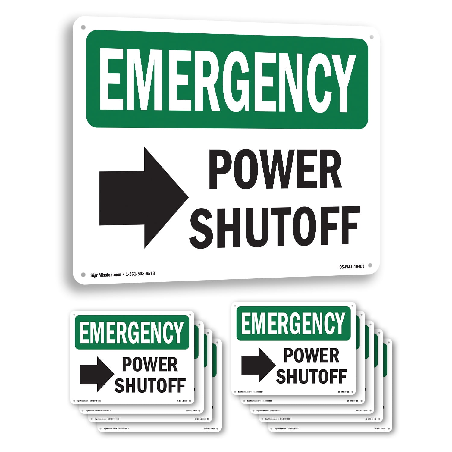 Power Shutoff [Right Arrow] With Symbol OSHA Emergency Aluminum Sign 10 ...