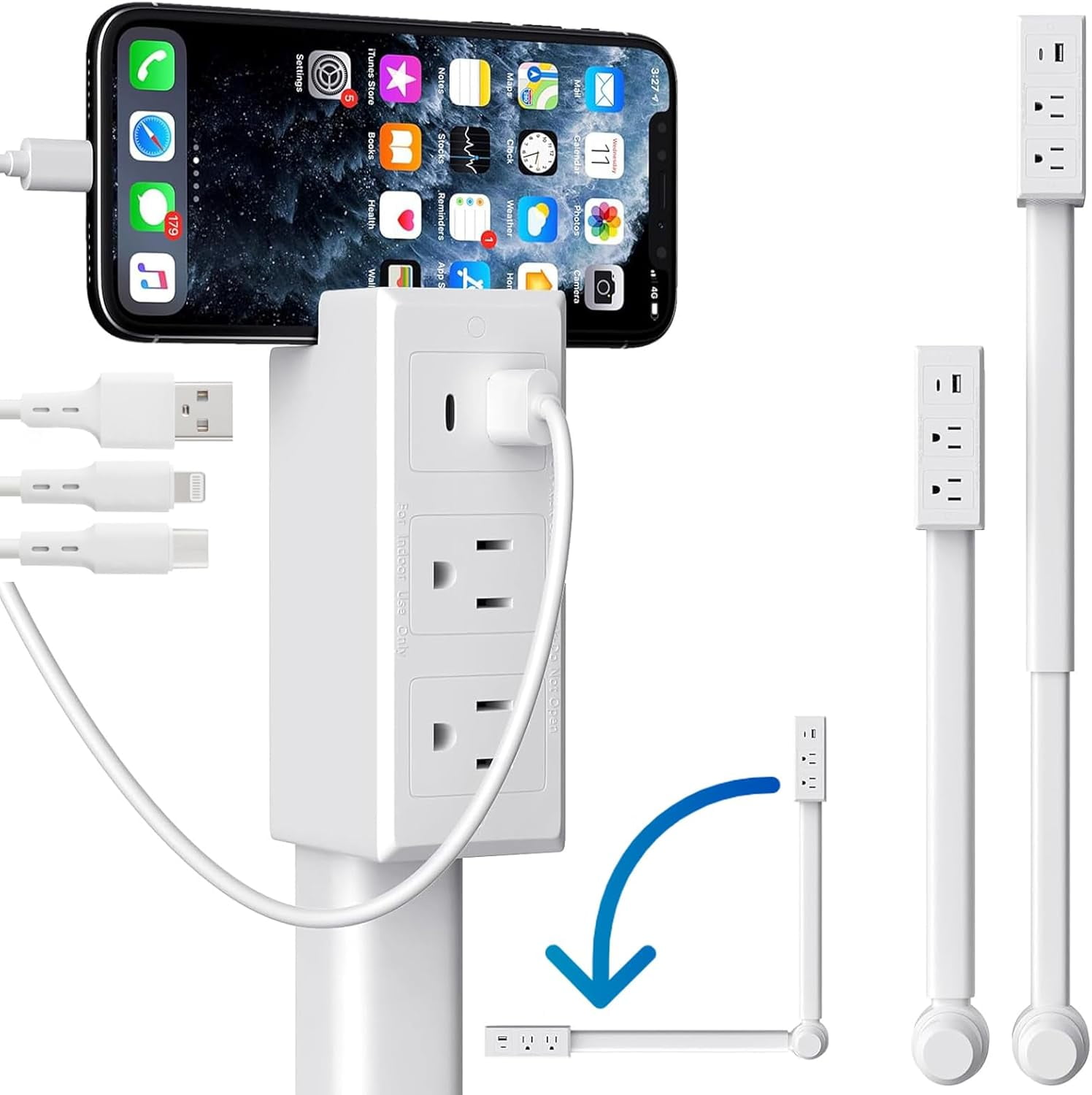 Power Socket Expander with USB-C & USB-A Ports, Extendable Outlet Stick ...
