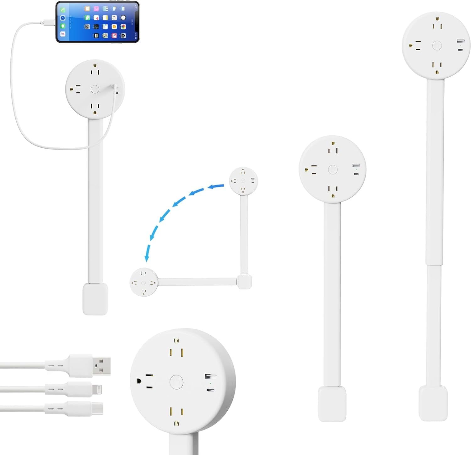 Power Socket Expander with USB-C & USB-A Ports, Extendable Outlet Stick ...