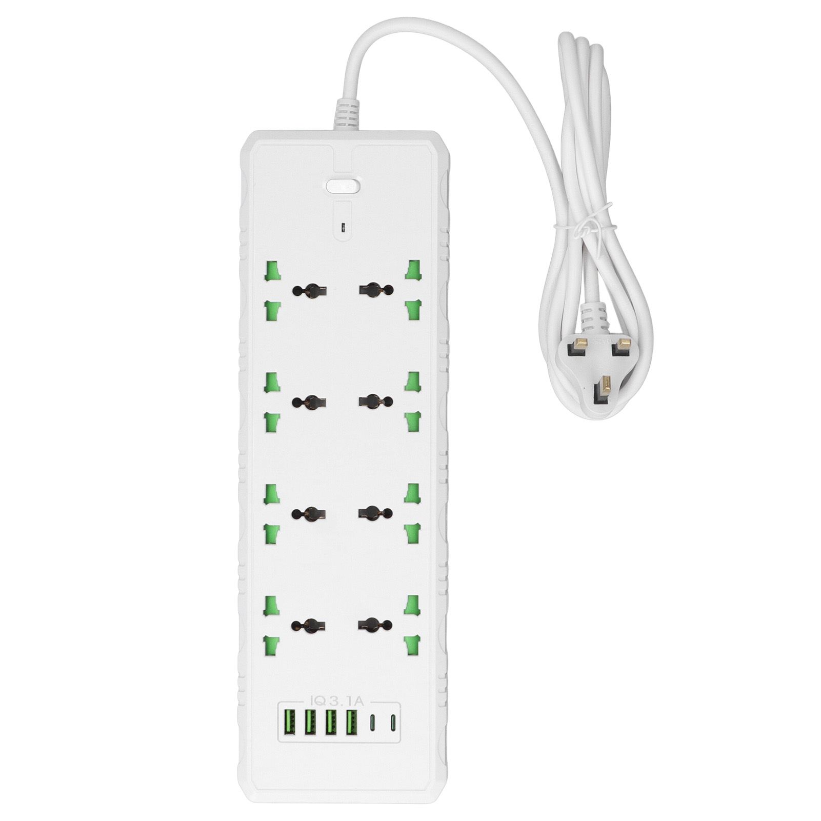 Power Socket White PC Casing Insulated 4 USB 2 PD 8 Ports Power Strip ...