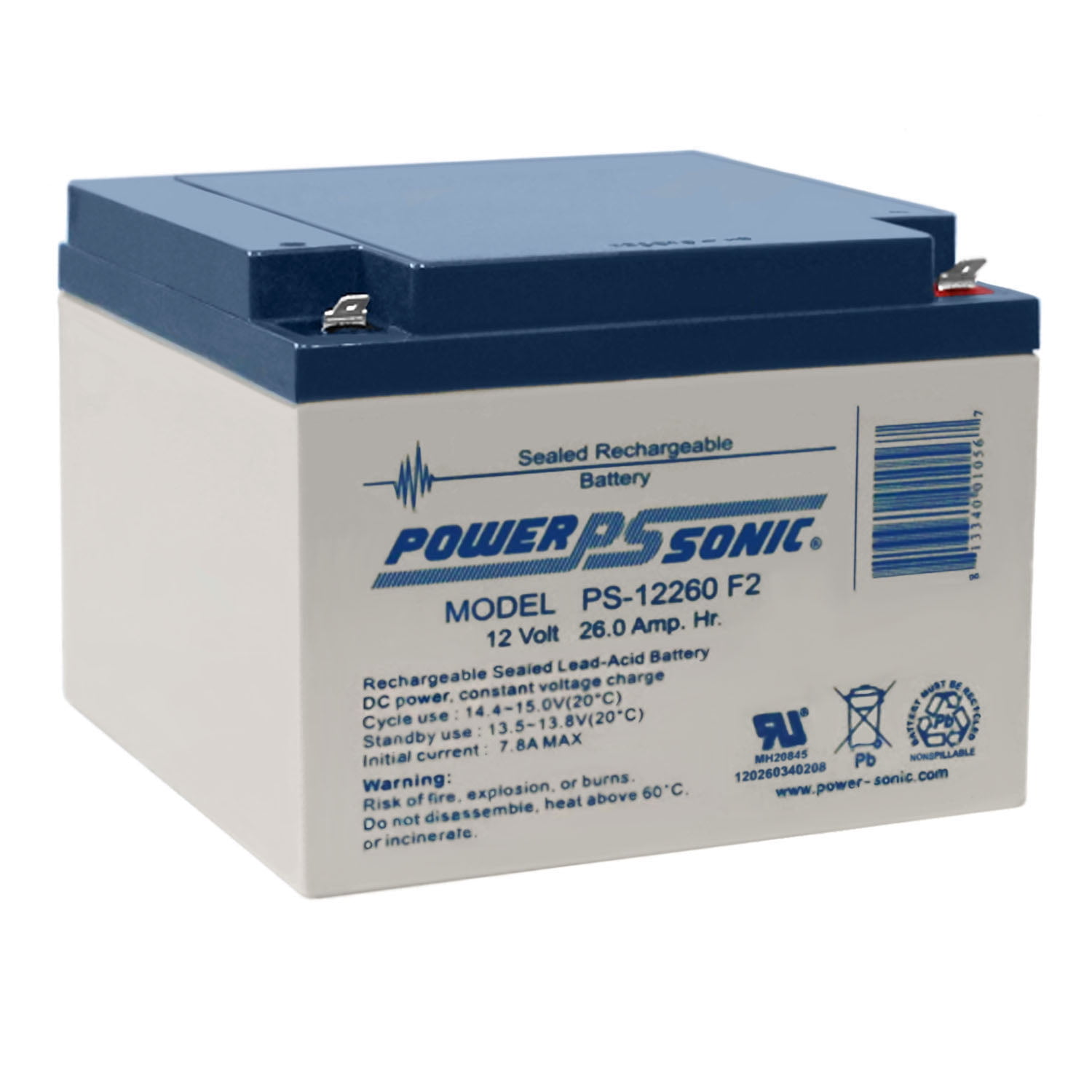 Power Sonic PS-12260 F2 12V 26Ah SLA Sealed Lead Acid Battery - Walmart.com