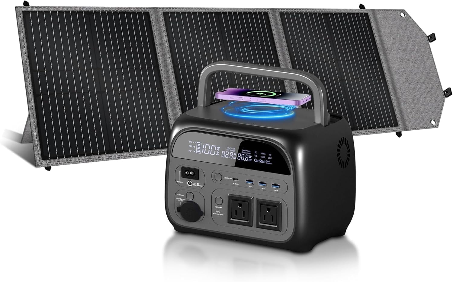 Power Station with 100W Solar Panel, 345Wh LiFePO4 Battery Solar ...