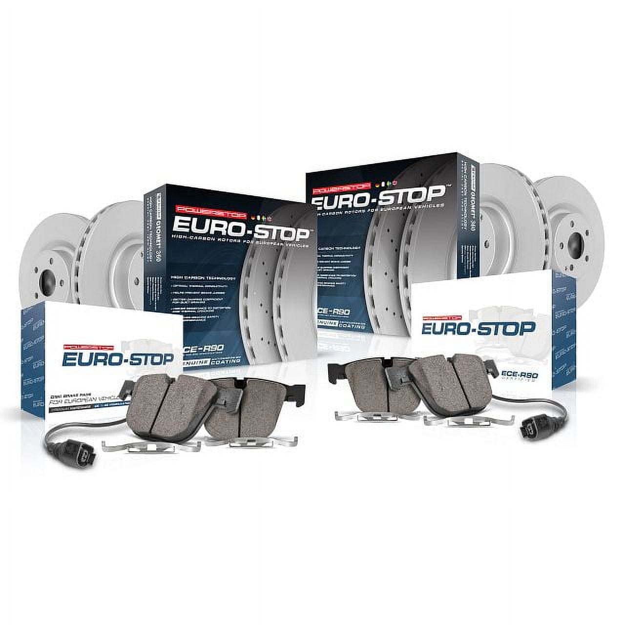 Power Stop Front and Rear Euro-Stop ECE-R90 Certified Brake Pad and ...