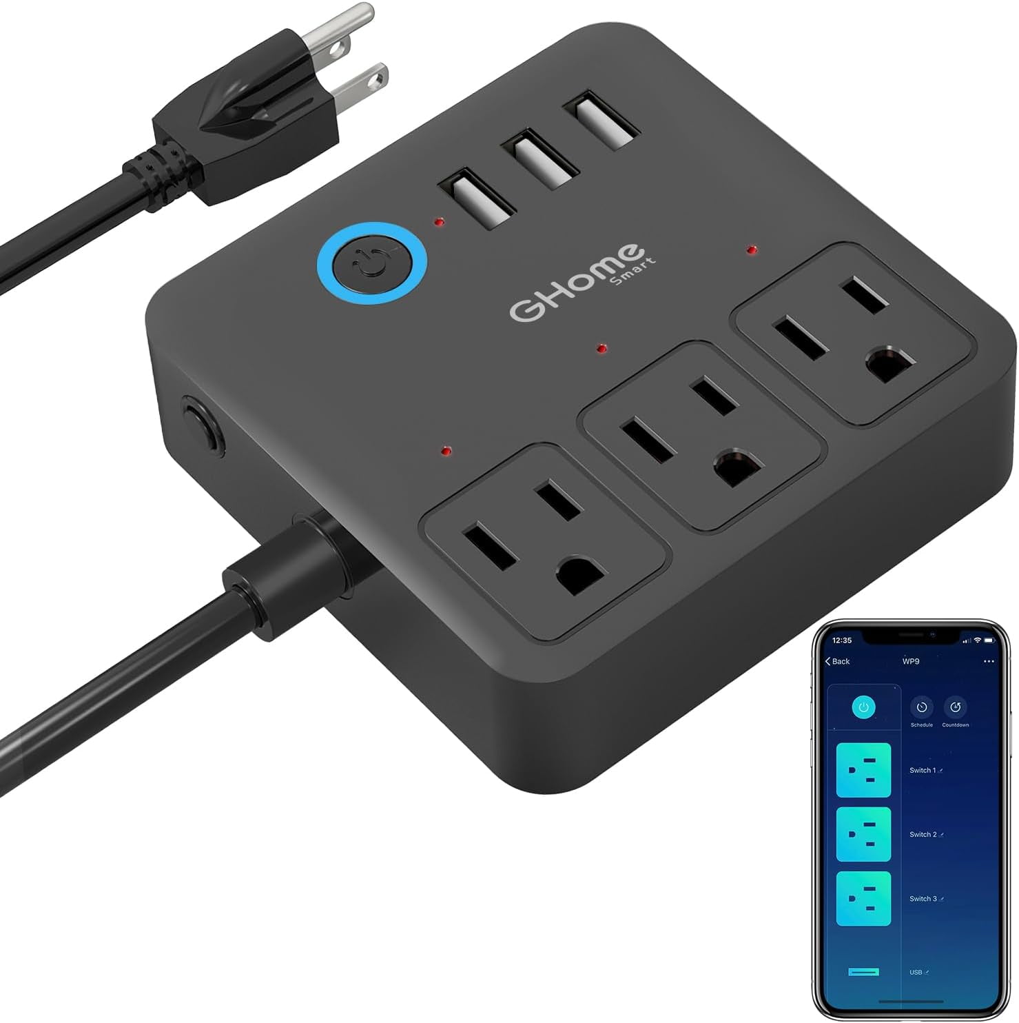 Power Strip, 3 USB Ports and 3 Individually Controlled Smart Outlets ...