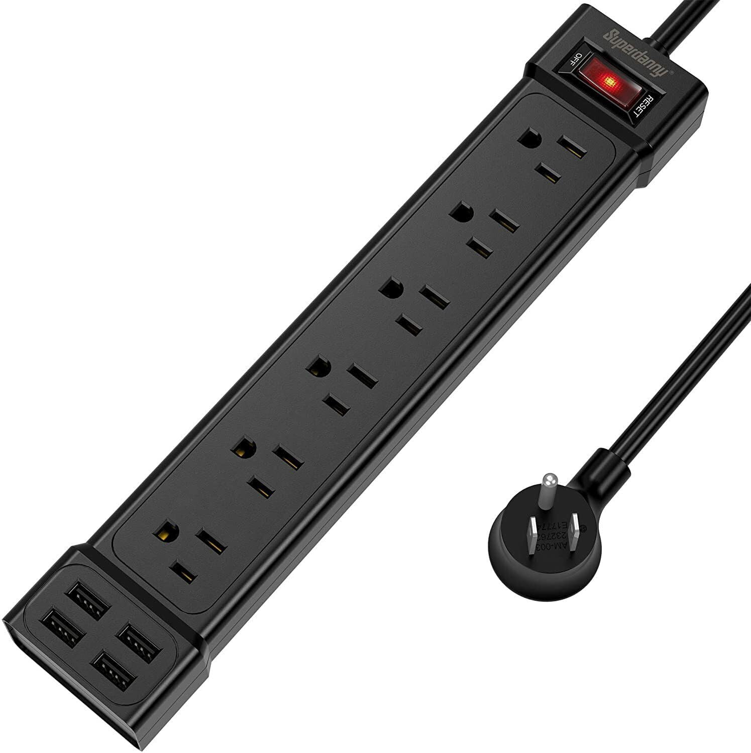 Power Strip with 4 USB Ports, SUPERDANNY 6 Outlets Surge Protector, 4 ...