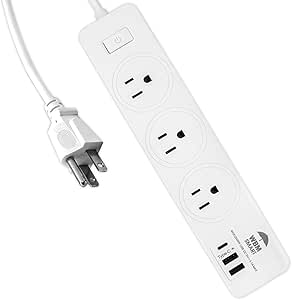 Power Strip 5.9 ft 10 A, Extention Cord Socket with 2 USB Ports and 1 ...
