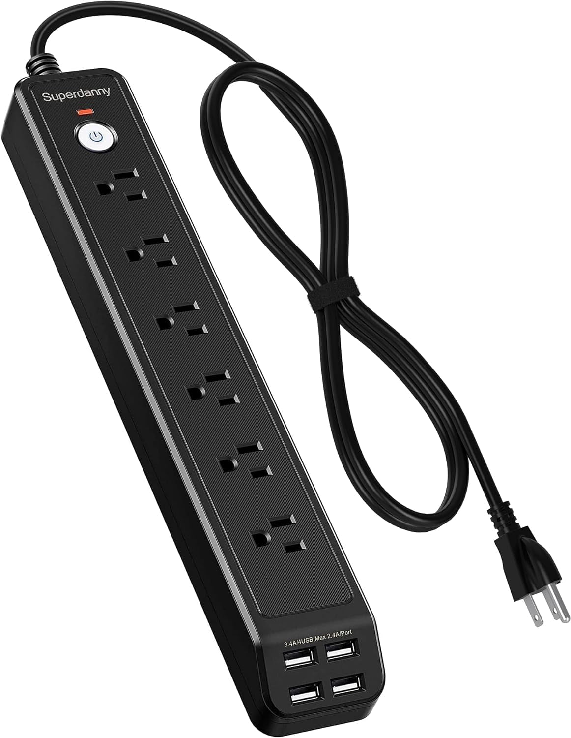 Power Strip, 6 Outlets 4 USB Ports Surge Protector, Wall Mountable, 5ft ...