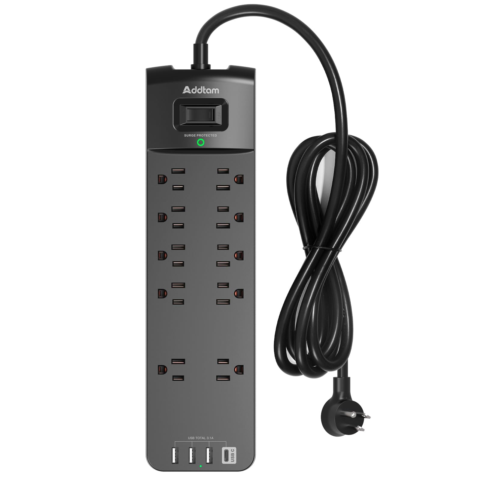 Power Strip - Addtam Surge Protector with 10 Outlets and 4 USB Ports, 6 ...