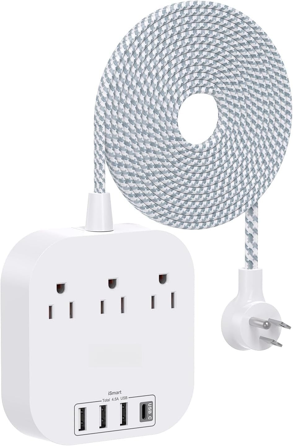 Power Strip with C, 3 Outlets 4 Ports (22.5W/4.5A) Desktop Station ...