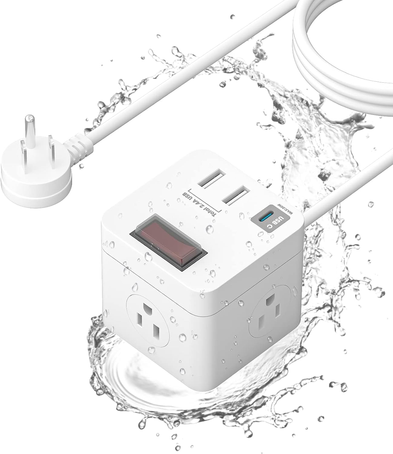 Power Strip Cube with USB C Compact for Travel, Weatherproof 5ft ...