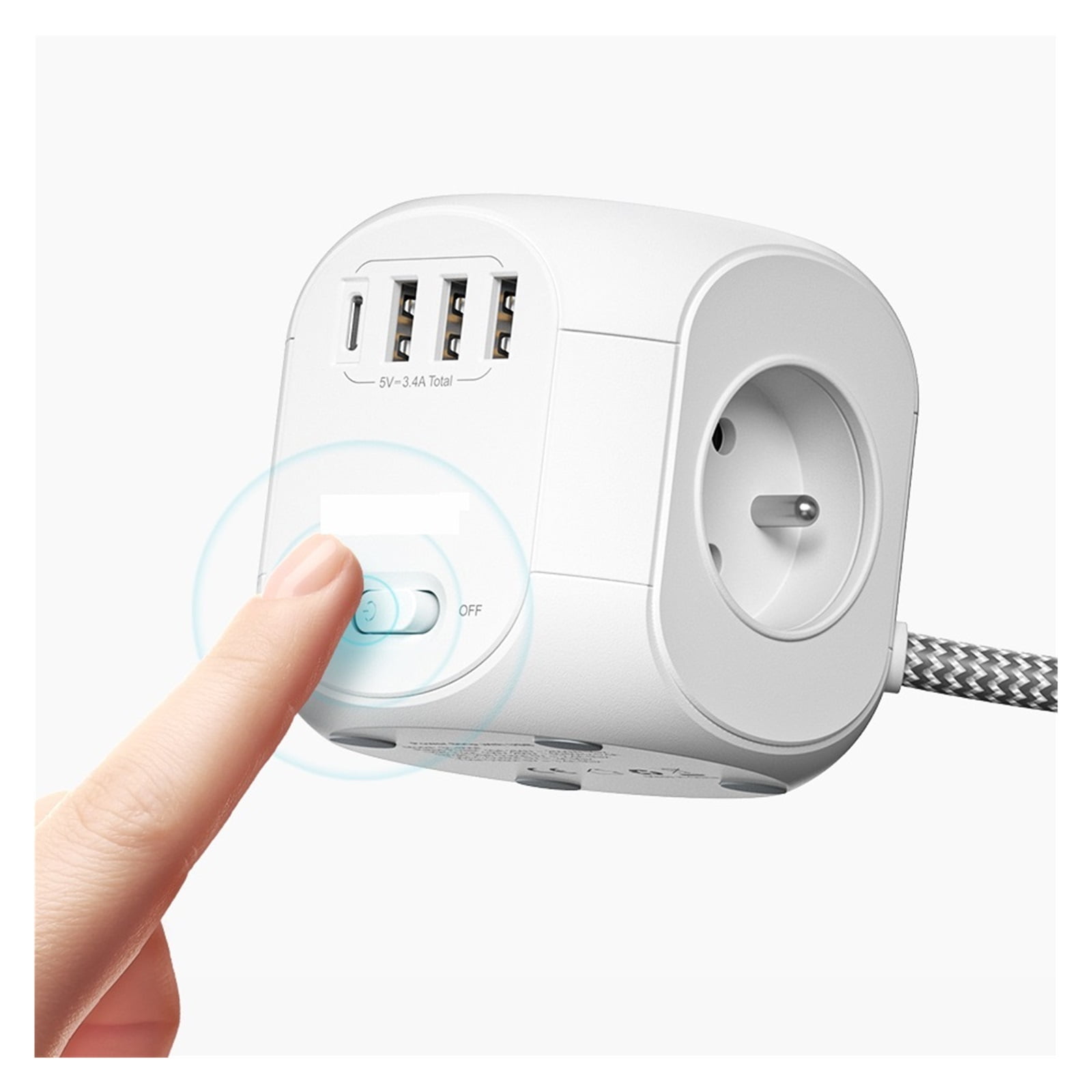 Power Strip Cube With 4 AC Outlet 3 USB Port 1 Type C 2M Braided Cabe Multi Socket Power Adapter ...