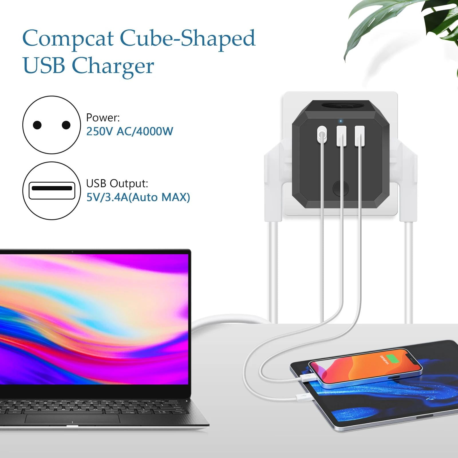Power Strip Cube with 4 AC Outlets 2 USB Charger Ports 1Type C Multiple ...