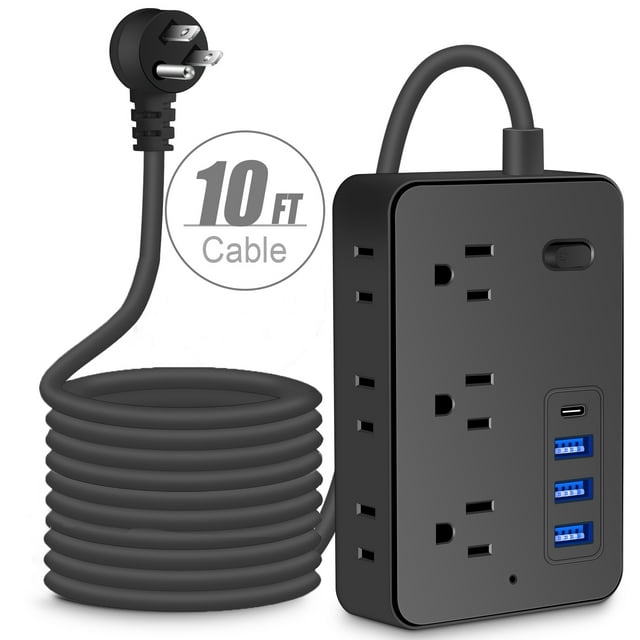 Power Strip Extension Cord, 10 ft long Extension Cord for 6 Widely ...