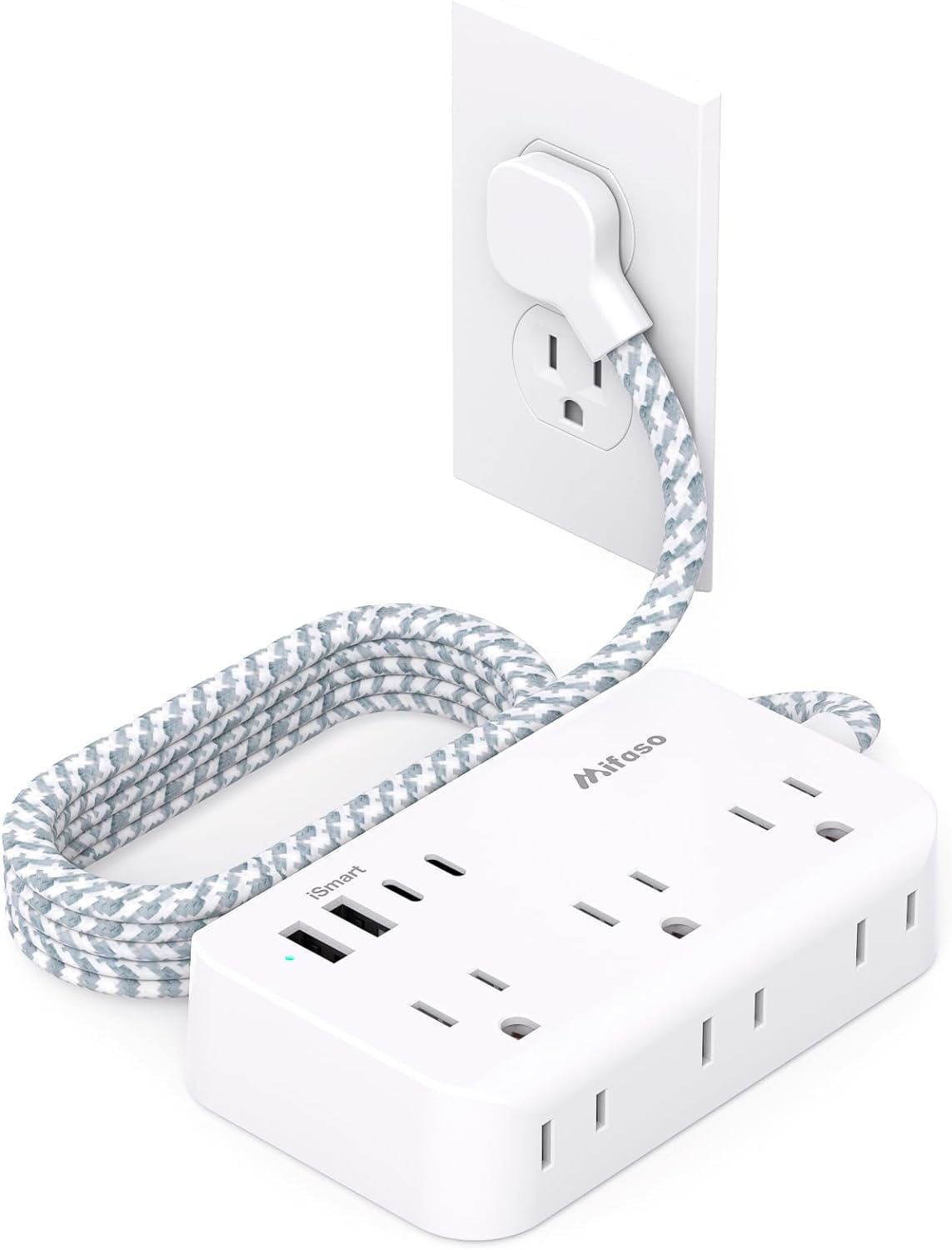 Power Strip Extension Cord - 6 Outlets and 4 USB (2 USB C), 5Ft Braided ...