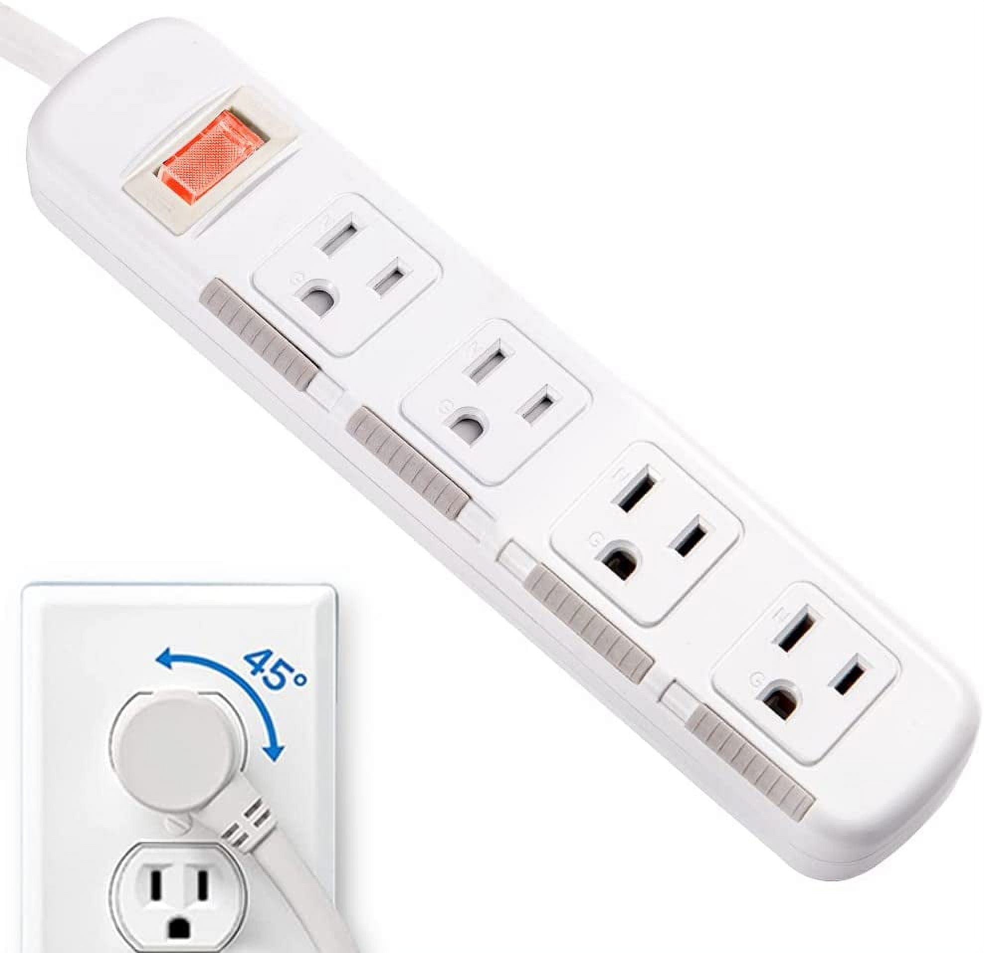 Power Strip Flat Plug, Individual Switches, 4 Outlet, Surge Protector ...