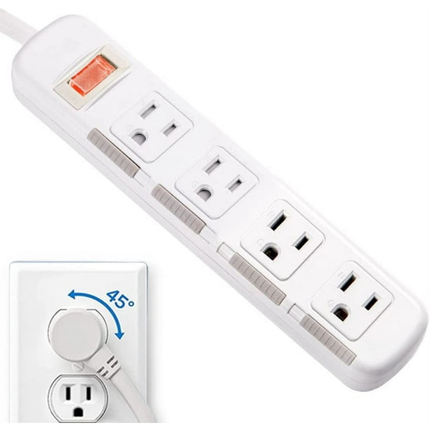 Power Strip Flat Plug, Individual Switches, 4 Outlet, Surge Protector ...