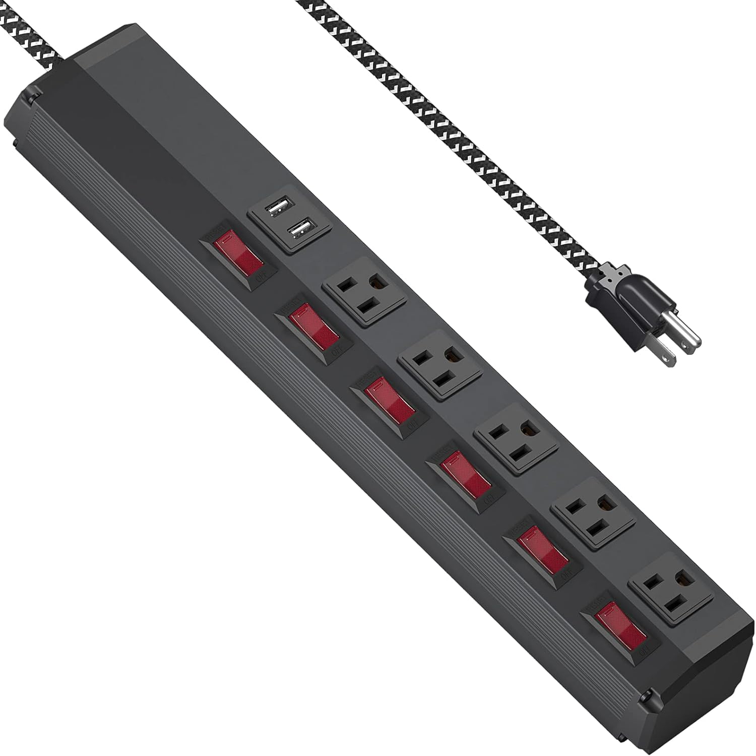 Power Strip with Individual Switch, 5 Outlets & 2 USB Ports, 15A ...