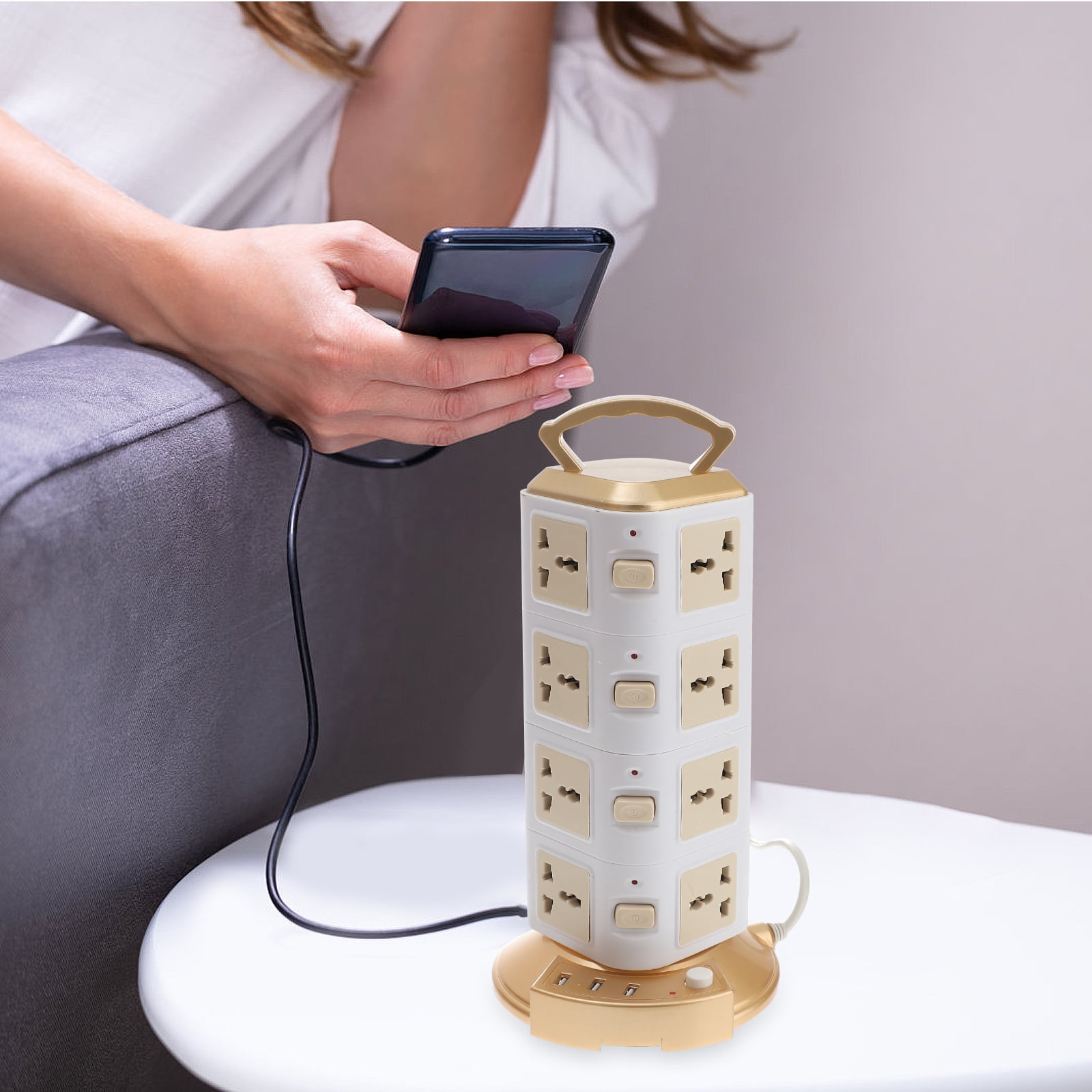 Golden USB Power Strip with Portable Handle Fireproof ABS Vertical ...