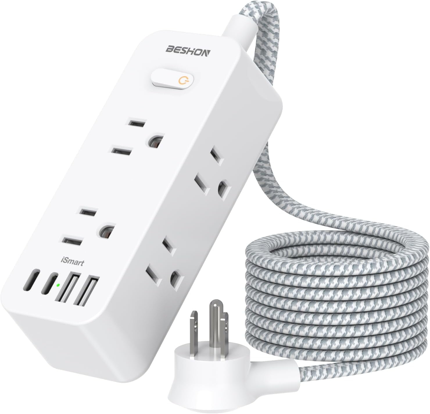 Power Strip Sur Protector, 5Ft Extension Cord, 6 Outlets with 4 USB ...