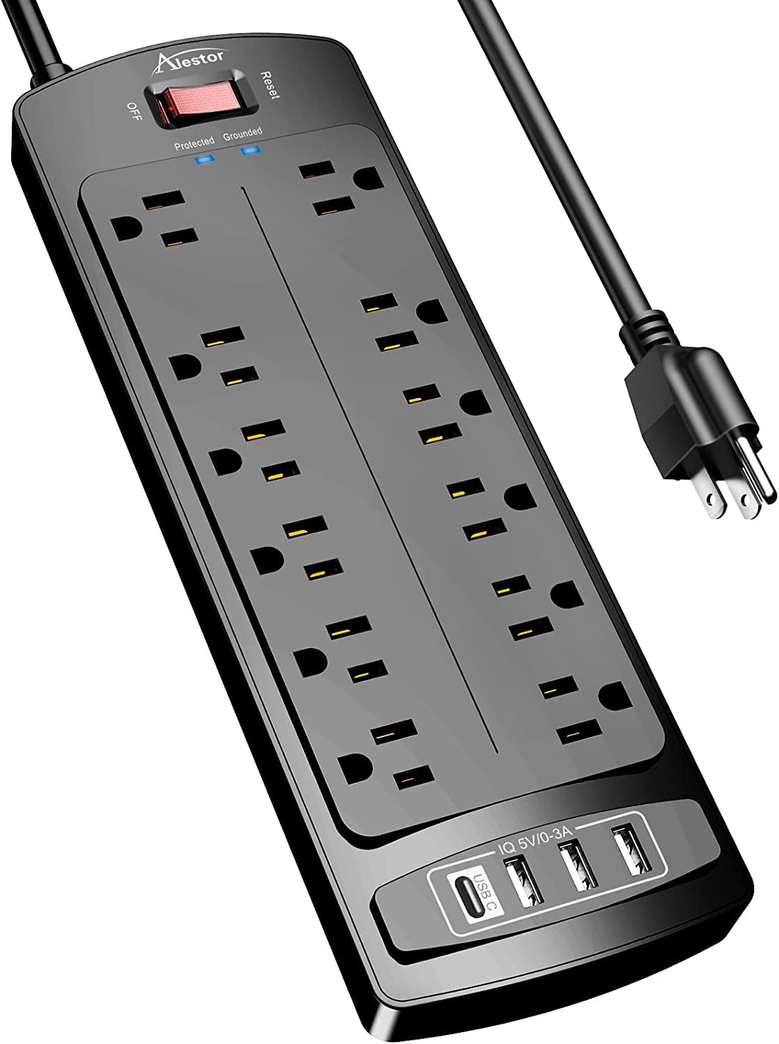Power Strip, Sur Protector with 12 Outlets and 4 USB Ports, 6 Feet ...