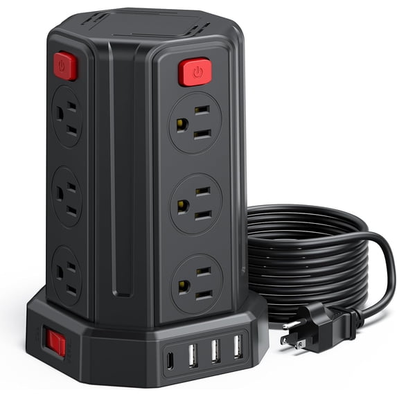 Power Strip Surge Protector, 10 Ft Extension Cord with 12 AC Multiple ...