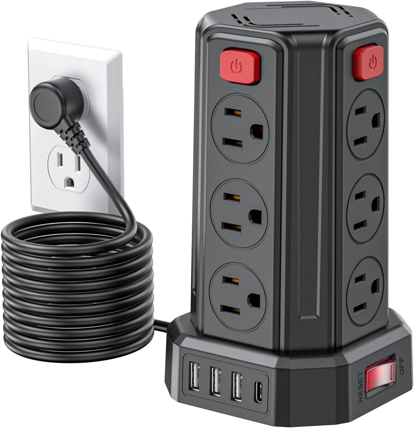 Power Strip Surge Protector, 10 Ft Extension Cord with 12 AC Multiple ...
