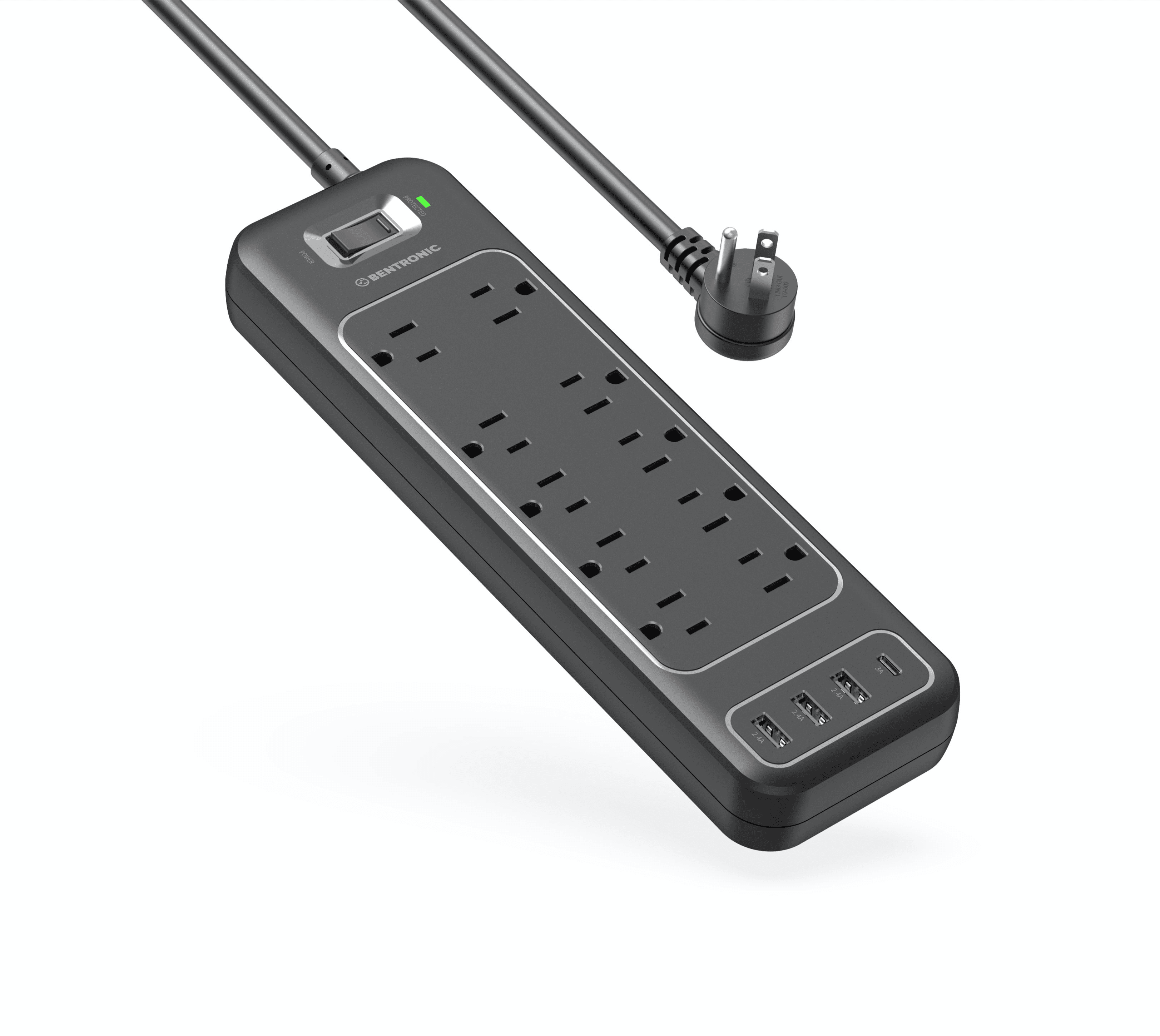 Power Strip Surge Protector, 10 Outlets, 3 USB-A, 1 USB-C, Black, 6ft ...