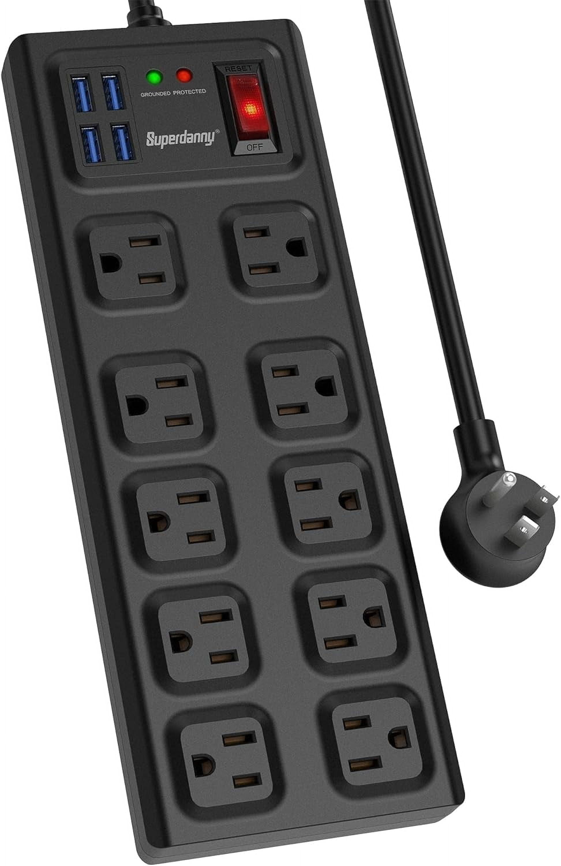 Power Strip Surge Protector, 10 Wide Outlets with 4 USB Charging Ports,1875W/15A, Flat Plug,2800 ...
