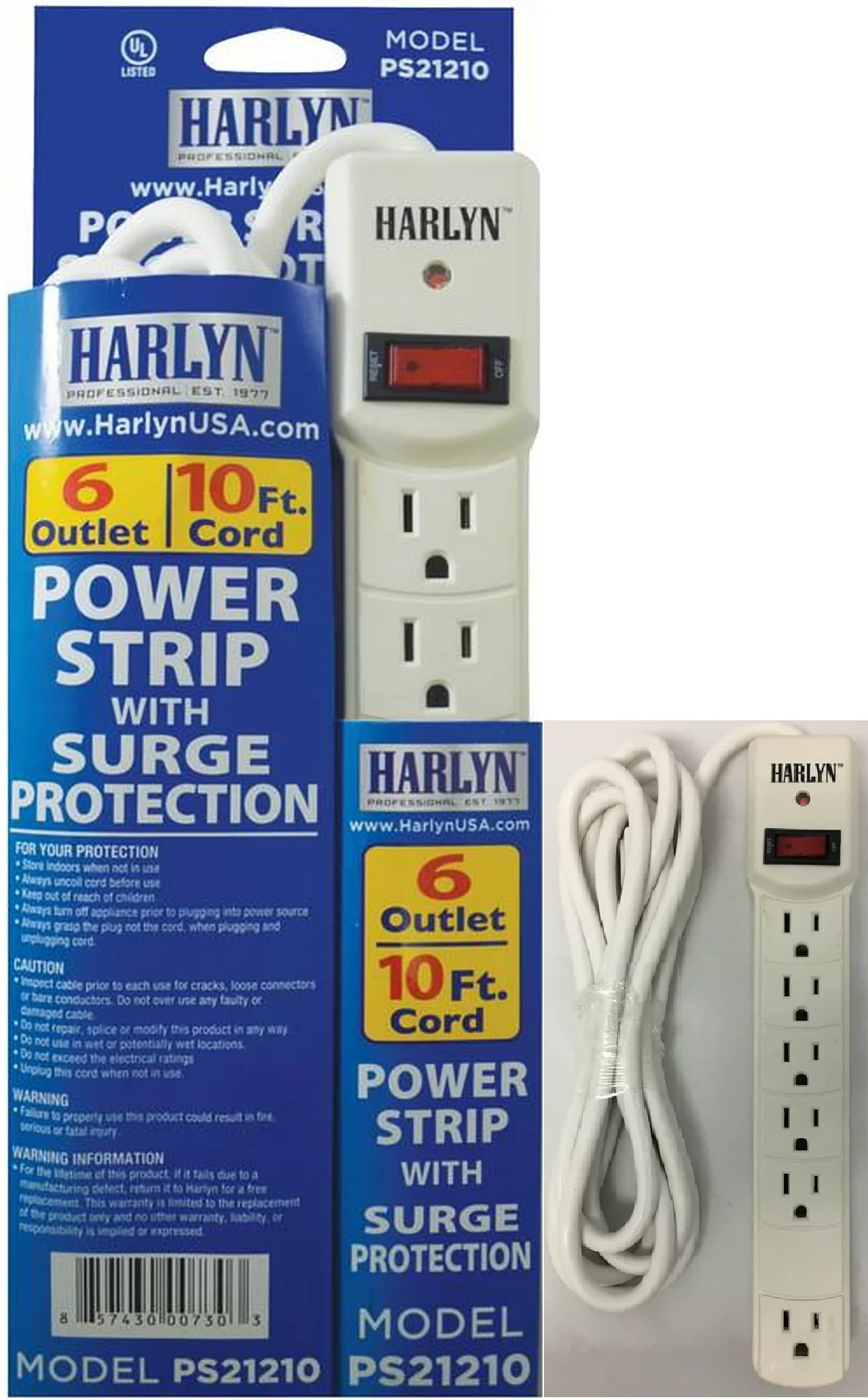 Harlyn Mountable Power Strip Surge Protector with 6 Outlets, 10 ft Long ...