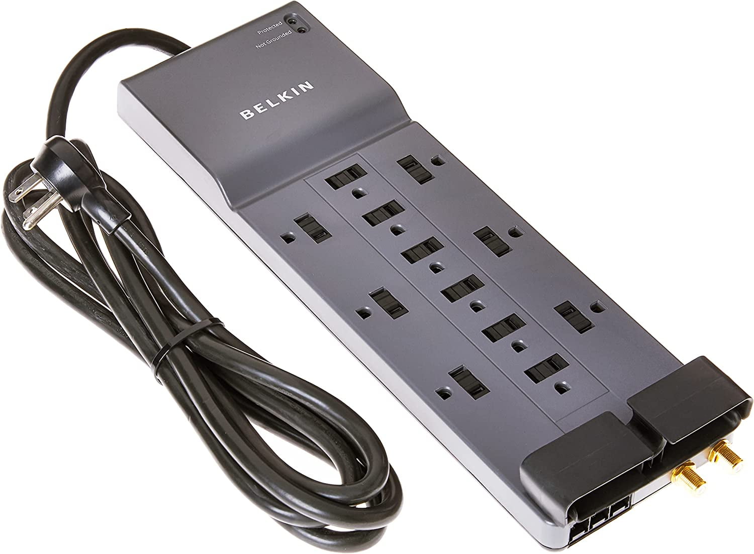 Power Strip Surge Protector - 12 AC Multiple Outlets & 8 ft Long Flat ...