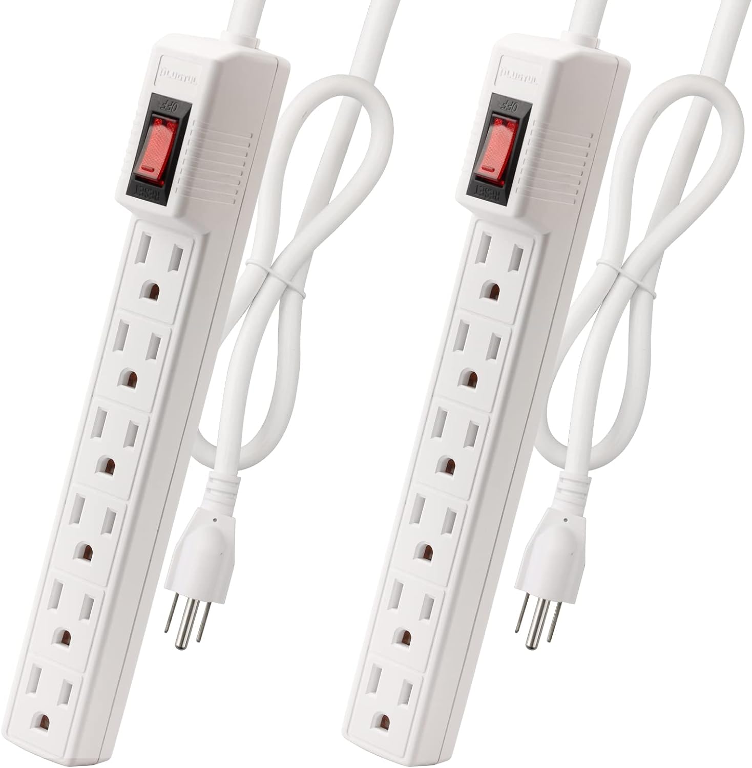 Power Strip Surge Protector 2-Pack - 6 Outlets & 2 Ft Extension Cord ...