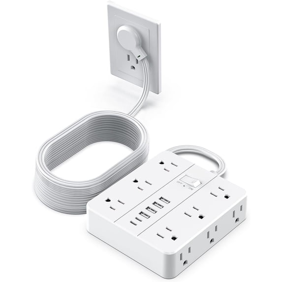 Power Strip Surge Protector 20ft Extension Cord, Flat Plug with 12 ...