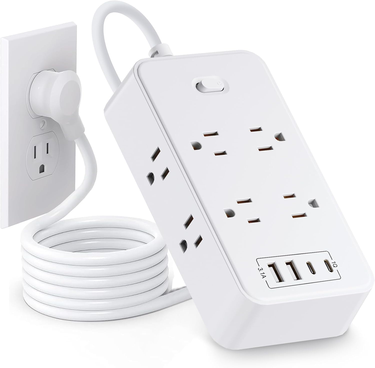 Power Strip Surge Protector, 6.5Ft Extension Cord with 8 Outlets 4 USB ...