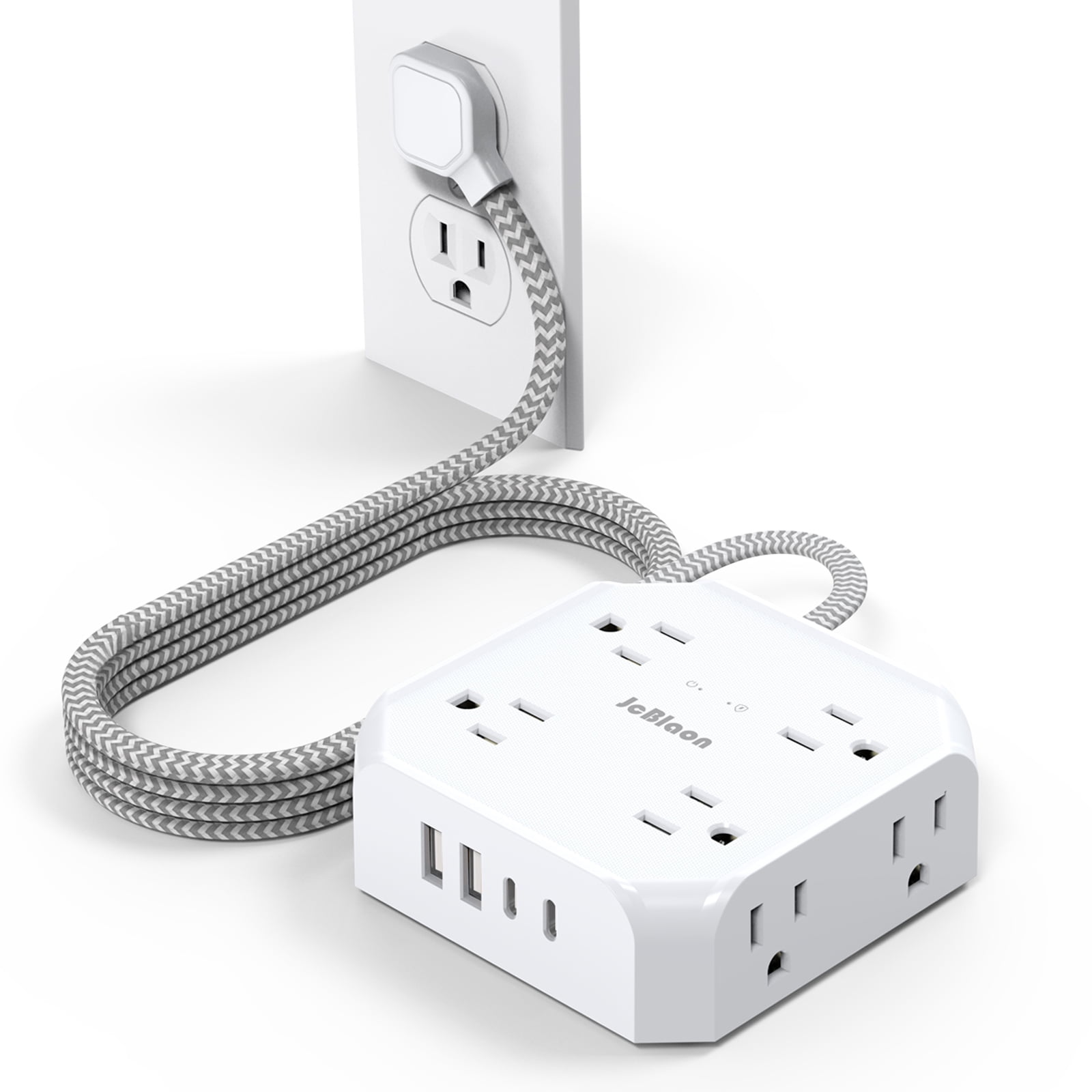 Power Strip Surge Protector 5 ft Braided Extension Cord with 8 Outlets ...