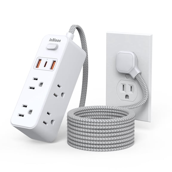 5Ft Extension Cord Flat Plug Power Strip - 3-Side Outlet Extender with ...